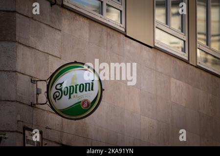 Picture of a sign with the logo of Soproni on a local retailer bar in ...