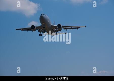 landing approach of a large military transport plane at cologne bonn ...