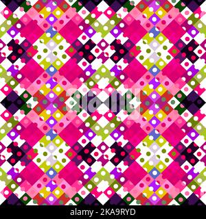 Whimsical geometric pixel pattern. Playful fun kaleidoscopic pink ...