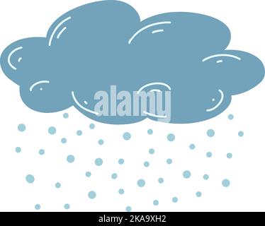 Cartoon hand drawn cloud with hail, snow. Vector illustration of ...