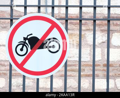 Motorcycle prohibition sign. No motorcycle or no parking sign. Sign ...