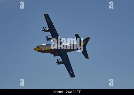 Fat Albert, a USMC C-130J transport, makes a pass at the 2022 Miramar ...