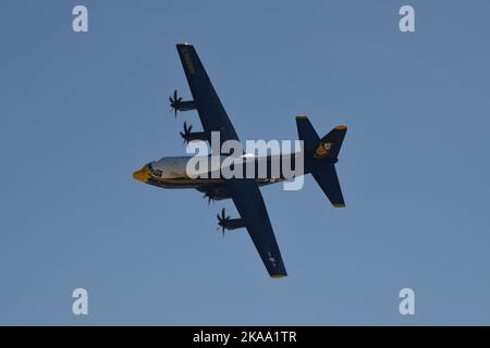 Fat Albert, a USMC C-130J transport, makes a pass at the 2022 Miramar ...