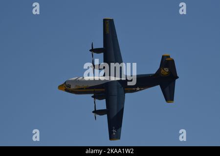Fat Albert, a USMC C-130J transport, makes a pass at the 2022 Miramar ...