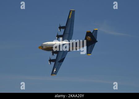 Fat Albert, a USMC C-130J transport, makes a pass at the 2022 Miramar ...
