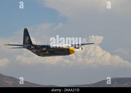 Fat Albert, a USMC C-130J transport, makes a pass at the 2022 Miramar ...