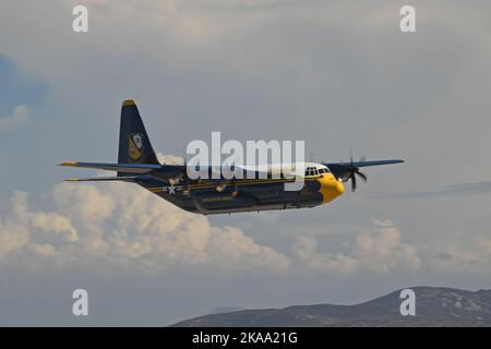Fat Albert, a USMC C-130J transport, makes a pass at the 2022 Miramar ...