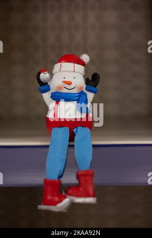 Cute snowman on chistmas decoration background Stock Photo - Alamy