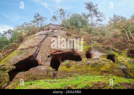 Outside view of the National trusts rock cottages cave houses on Kinver ...