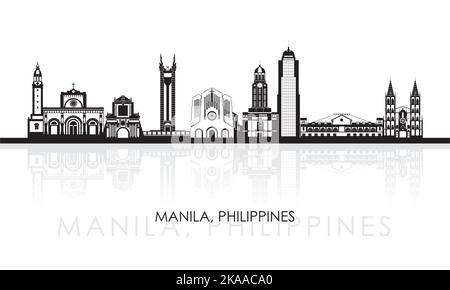Cartoon Skyline panorama of city of Manila, Philippines - vector ...