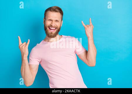 Photo of sweet funky guy dressed white sweater arms sides jumping high ...