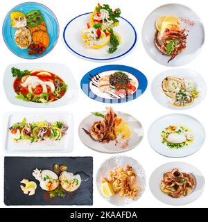 Set of dishes from squid and cuttlefish Stock Photo - Alamy