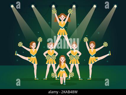 Cheerleader Girl with Pompoms of Dancing and Jumping to Support Team ...