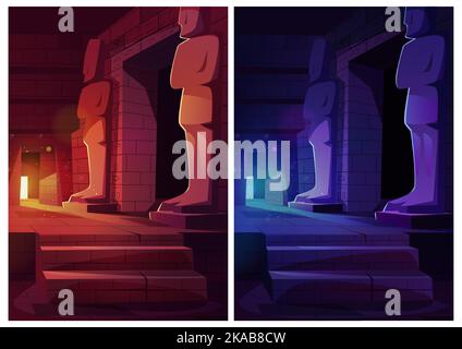 Ancient Egyptian pyramid treasury interior with open door. Cartoon ...