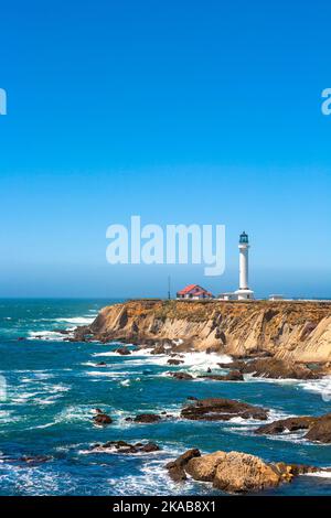 California, Point Arena, Point Arena Lighthouse at sunset Stock Photo ...