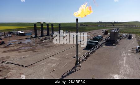 Hydraulic fracturing, Fracking site, Myrtle, North Dakota Stock Photo ...