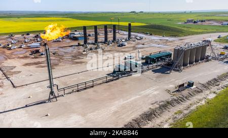 Hydraulic fracturing, Fracking site, Myrtle, North Dakota Stock Photo ...
