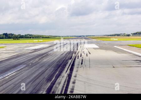 detail of runway with pattern of wheels in the touch down zone Stock ...