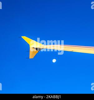 Aircraft wing some component of plane on during flying high above sky ...