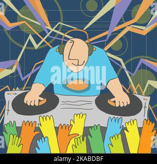 Cartoon funny DJ illustration. Cartoon funny DJ illustration with LP ...