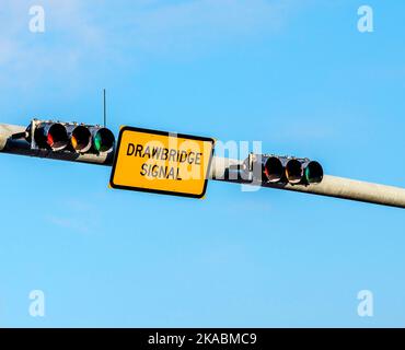 drawbridge signal with traffic light on the bridge Stock Photo - Alamy