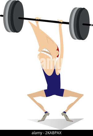 Weightlifter Trying to Lift Heavy Weight or Barbell, Vector Cartoon ...