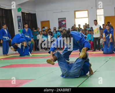 Judo students at a demonstration celebrating World Judo Day on 28th ...
