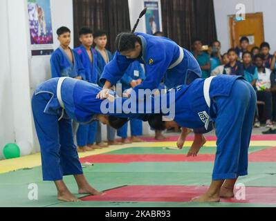 Judo students at a demonstration celebrating World Judo Day on 28th ...