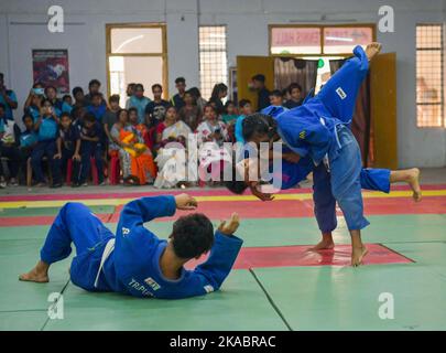 Judo students at a demonstration celebrating World Judo Day on 28th ...
