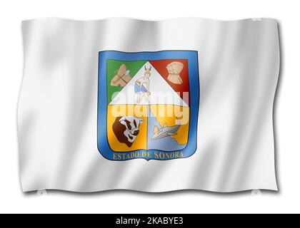 Sonora state flag, Mexico waving banner collection. 3D illustration ...