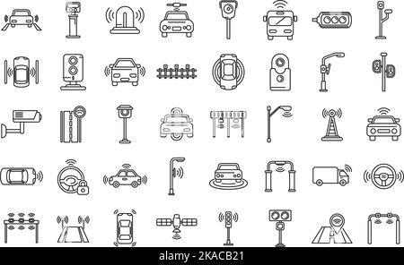 Road sensors icons set outline vector. Safety traffic. System control ...