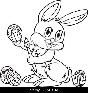 Bunny Painting Easter Egg Coloring Page for Kids Stock Vector Image ...