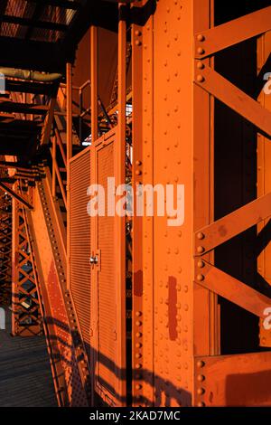 Red Bridge in Portland. Farms metal vehicular and pedestrian bridge ...