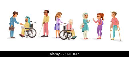 Cartoon set of disabled blind deaf and dumb people with prostheses in ...