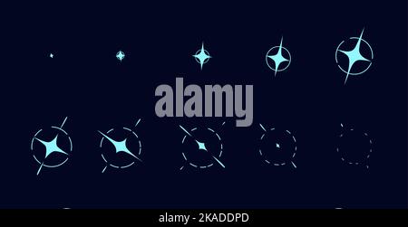 Shine effect sprite. Blast fx game sequence. Vector sunlight sparkle radiance animation stages ...