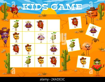 Sudoku kids game Wild west ranger, cowboy and bandit berry characters ...