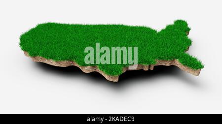 Map of United states of America with grass and soil. 3D rendering Stock ...