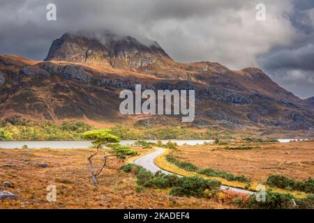 Mount Slioch viewed across Loch Maree in the region of north west ...