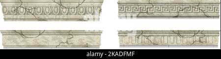Collection of cracked ancient marble cornices with classic pattern ...