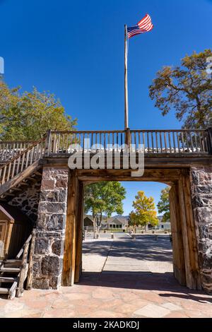 Aerial drone view of the pioneer Cove Creek Ranch Fort, built in 1867 ...