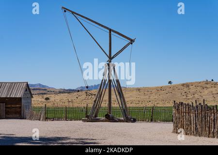 A hay derrick or hay boom for making haystacks at the pioneer Cove ...