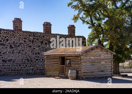 Aerial drone view of the pioneer Cove Creek Ranch Fort, built in 1867 ...