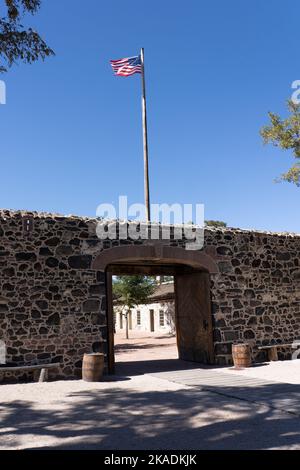 Aerial drone view of the pioneer Cove Creek Ranch Fort, built in 1867 ...
