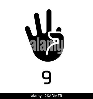 Signing digit nine in ASL pixel perfect linear icon Stock Vector Image ...