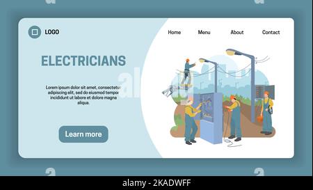 Electricians flat landing page layout with place for logo contact ...