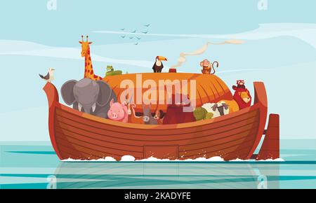 Animals on Noah's ark floating in the ocean scene illustration Stock Vector Image & Art - Alamy