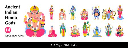 Isolated ancient indian hindu gods big icon set with shiva brahma ...