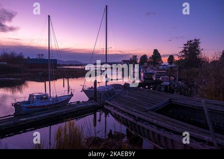 Boats moored on the Samish River, Skagit County, Washington, USA Stock ...