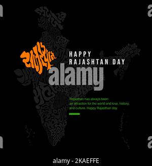 Happy Rajasthan Day with Rajasthan map typography in Hindi. India ...