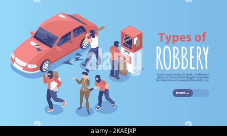 Robbery horizontal banner with pickpocket and car inbreak isometric ...